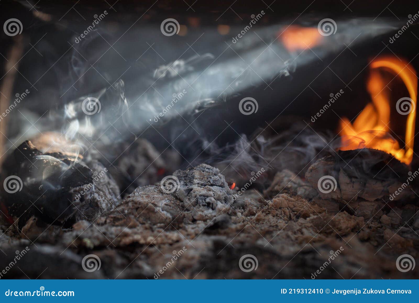 Open Fire and Smoke Cloud from Burning Charcoal Grill Ready for Product ...