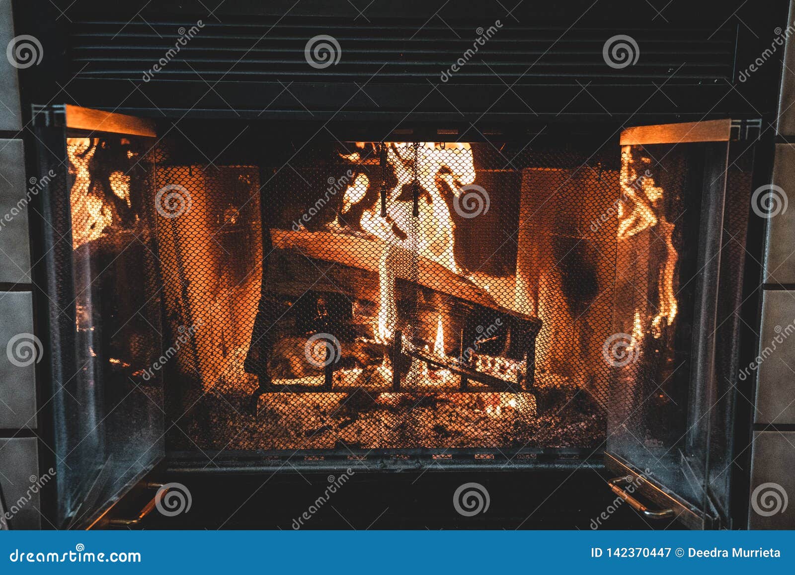 Open Fireplace with Burning Logs Stock Image - Image of warm, open ...