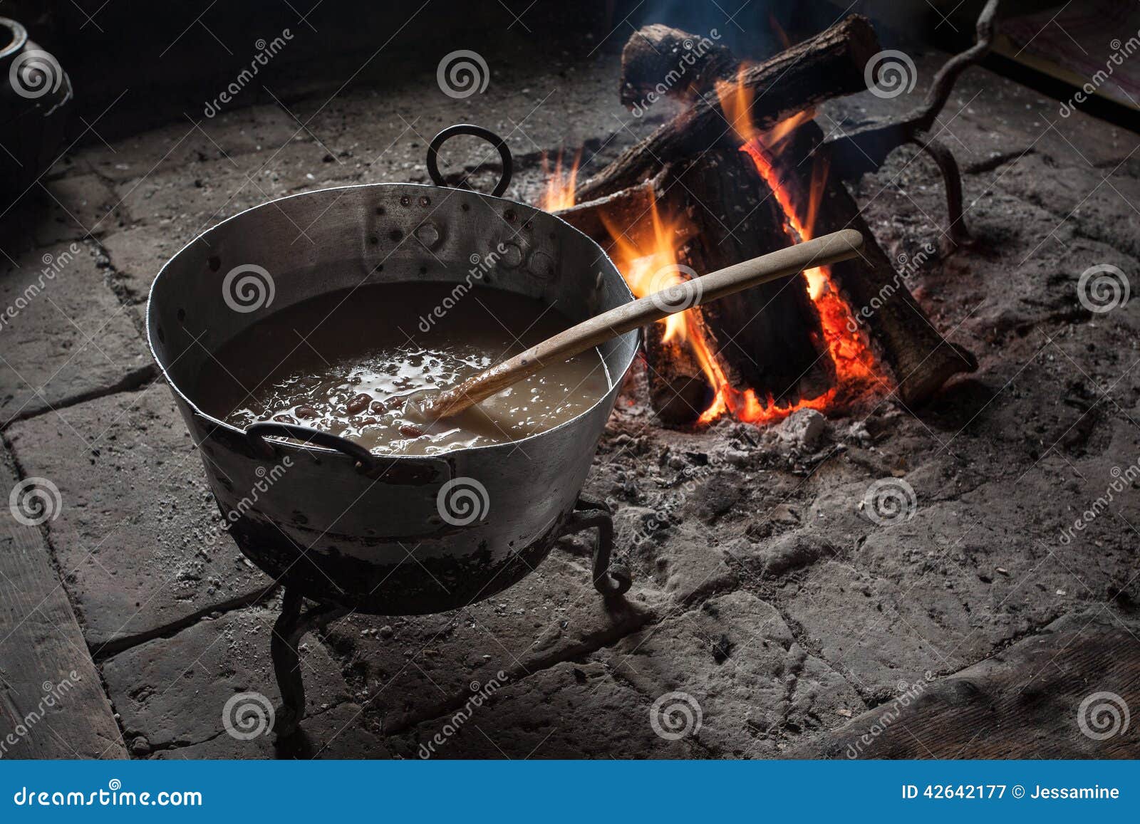Open Fireplace in Traditional Stock Image - Image of utensil, turnip ...