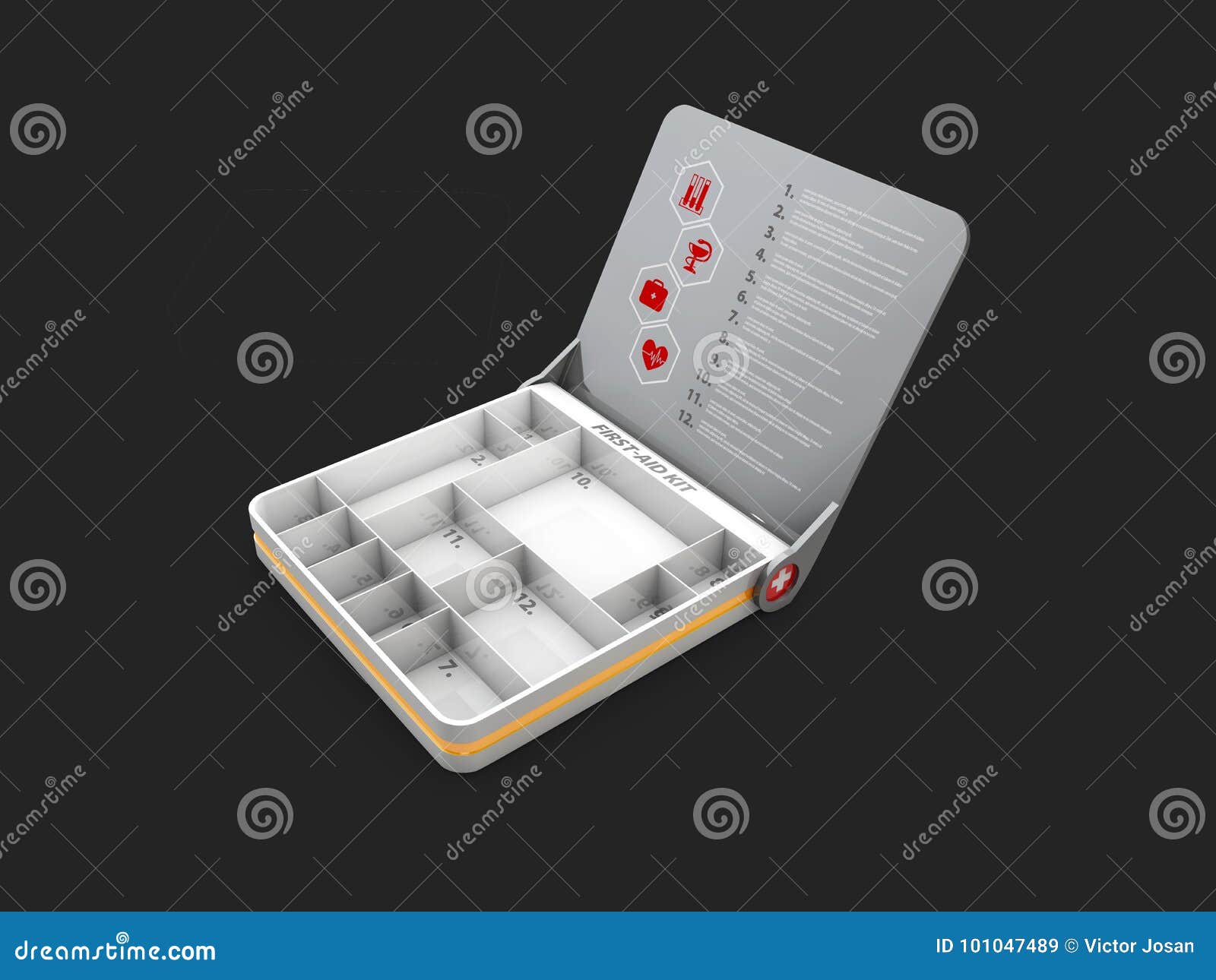Open First Aid Kit Box with Instruction, Isolated Black 3d Illustration ...