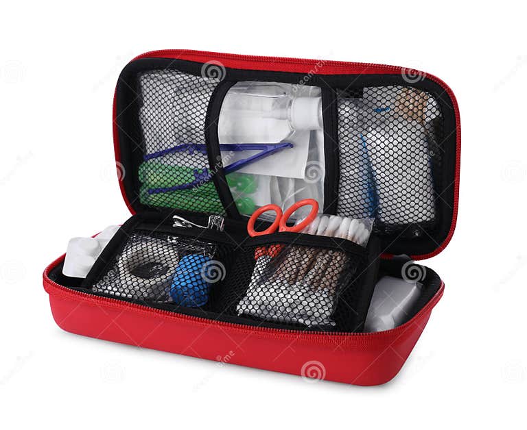 Open First Aid Kit Isolated on White Stock Photo - Image of object ...