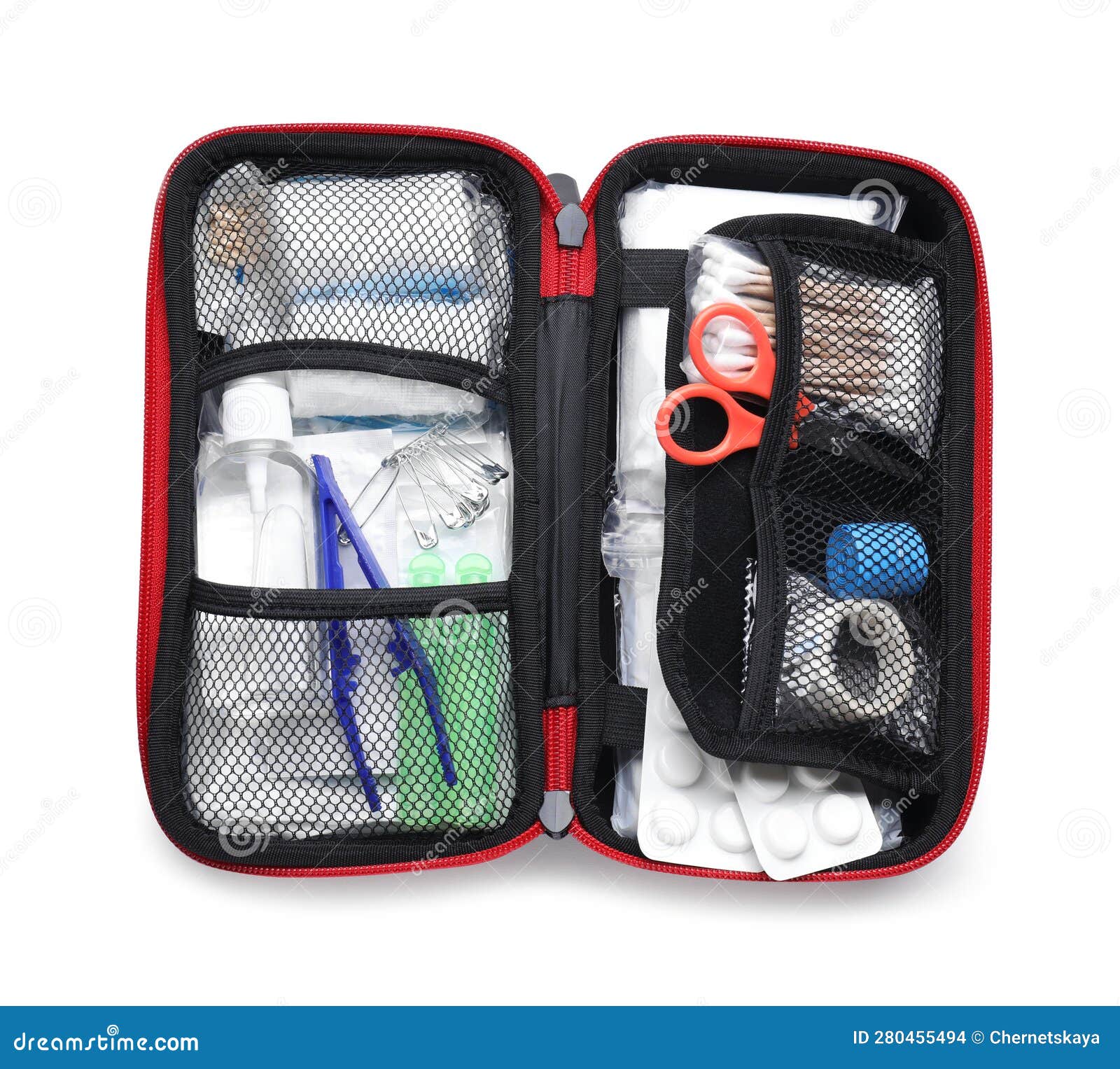 Open First Aid Kit Isolated on White, Top View Stock Photo - Image of ...