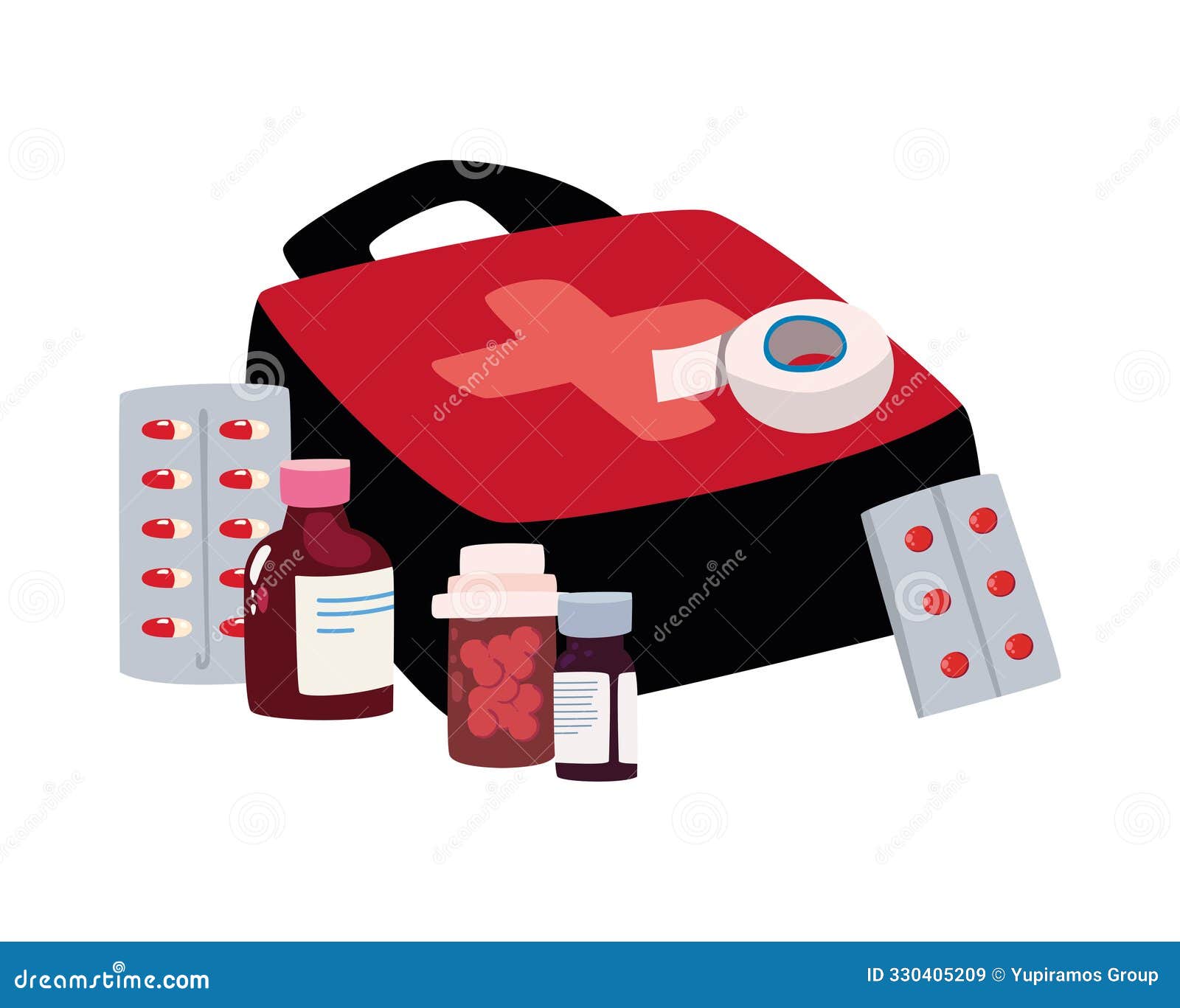 Open First Aid Kit with Medicines Stock Vector - Illustration of ...
