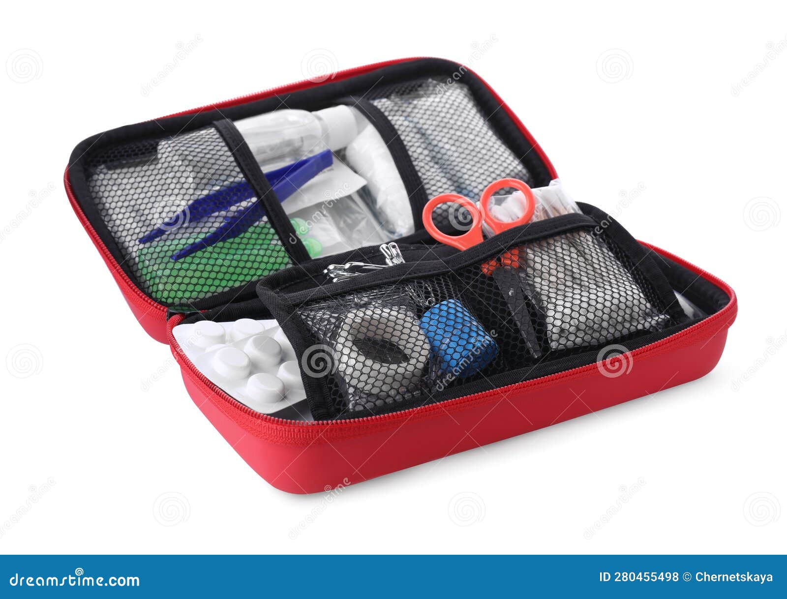 Open First Aid Kit Isolated on White Stock Photo - Image of illness ...