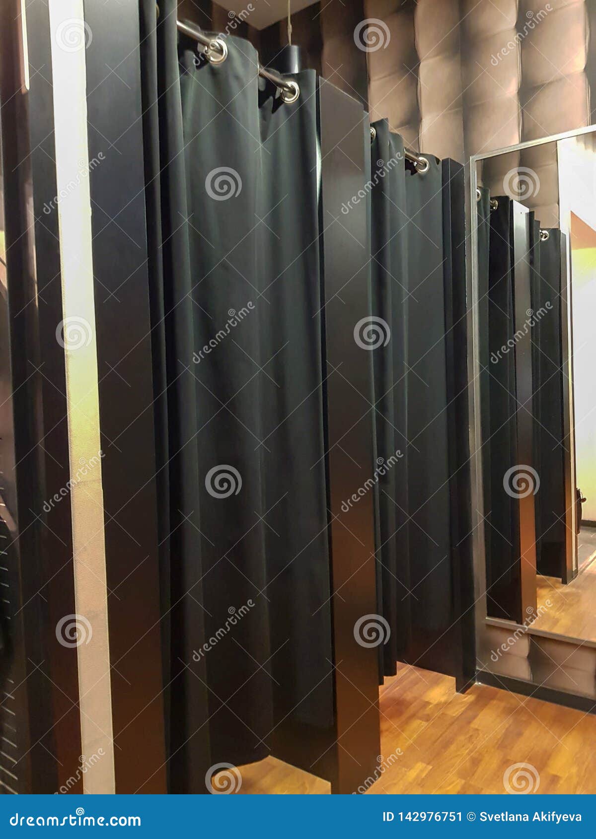 Open the Fitting Room with No People Inside. Black Curtains Editorial ...