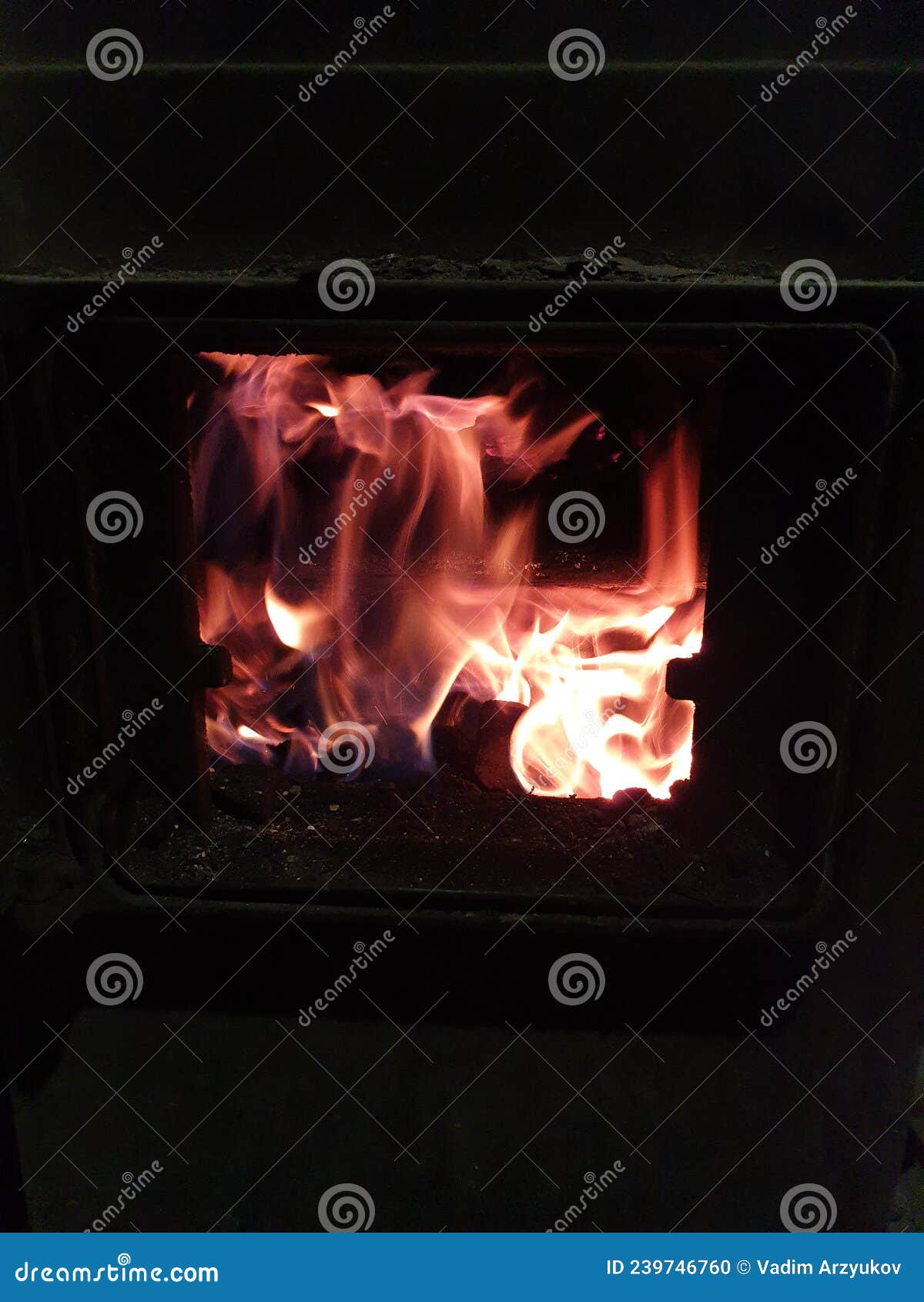 An Open Flame of Fire, Burning Coals in the Fireplace or in a Solid ...