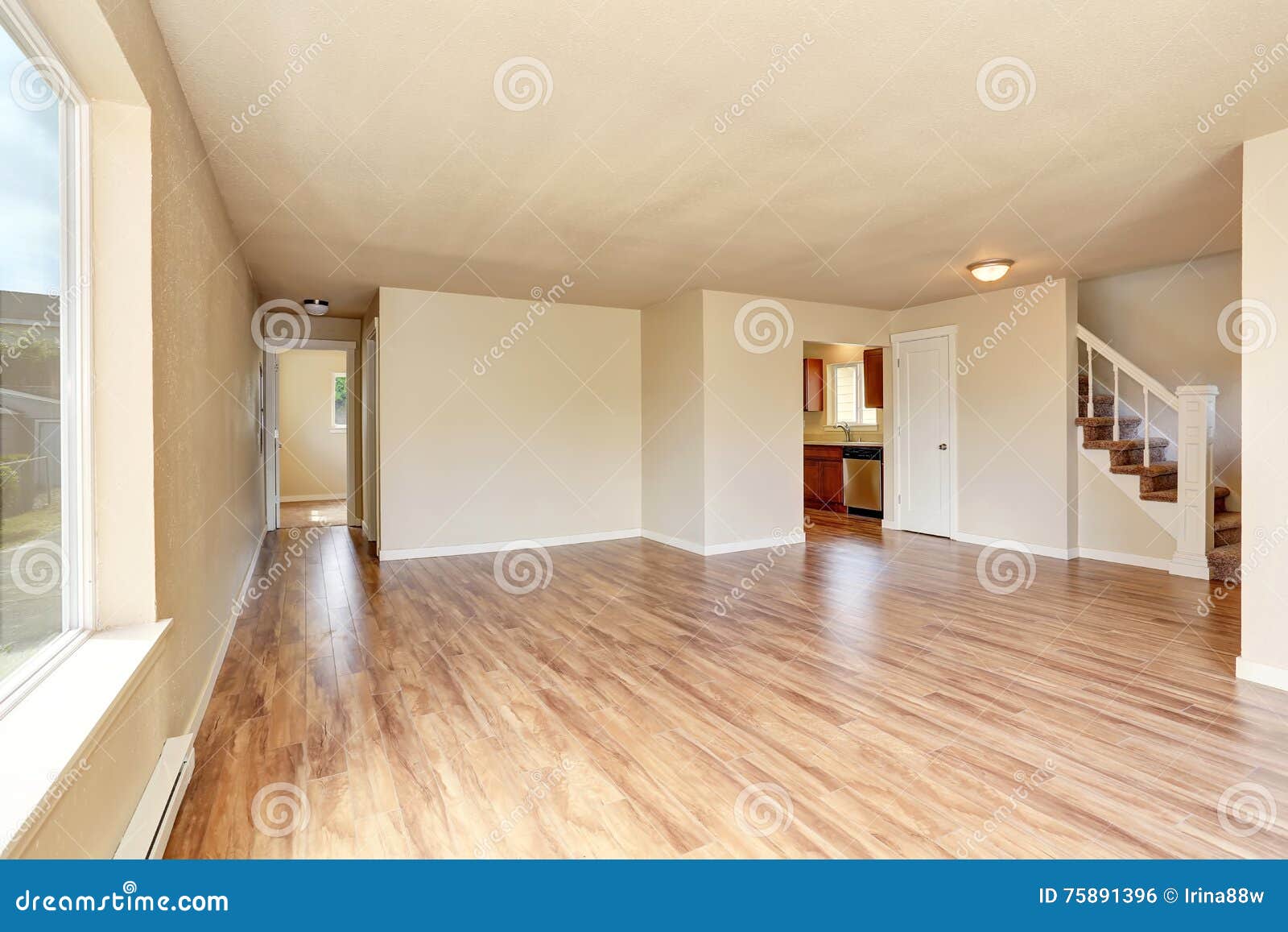 Open Floor Plan. Empty Room Interior with Hardwood Floor Stock Photo ...
