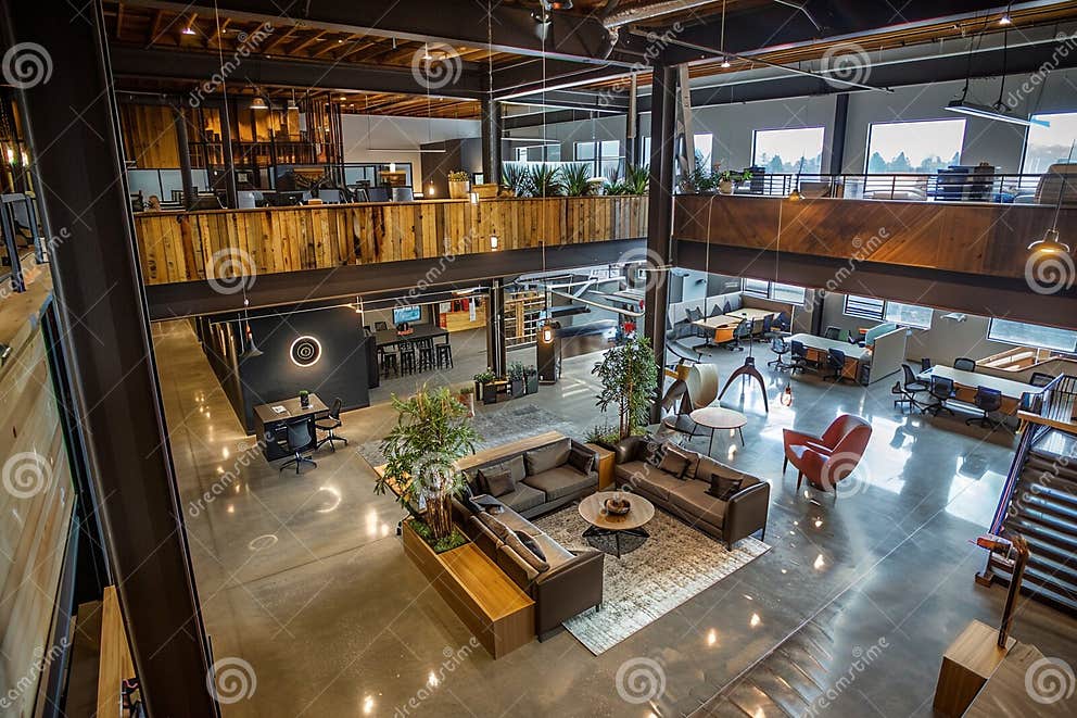 An Open Floor Plan Office with Collaborative Hubs and Quiet Zones for ...