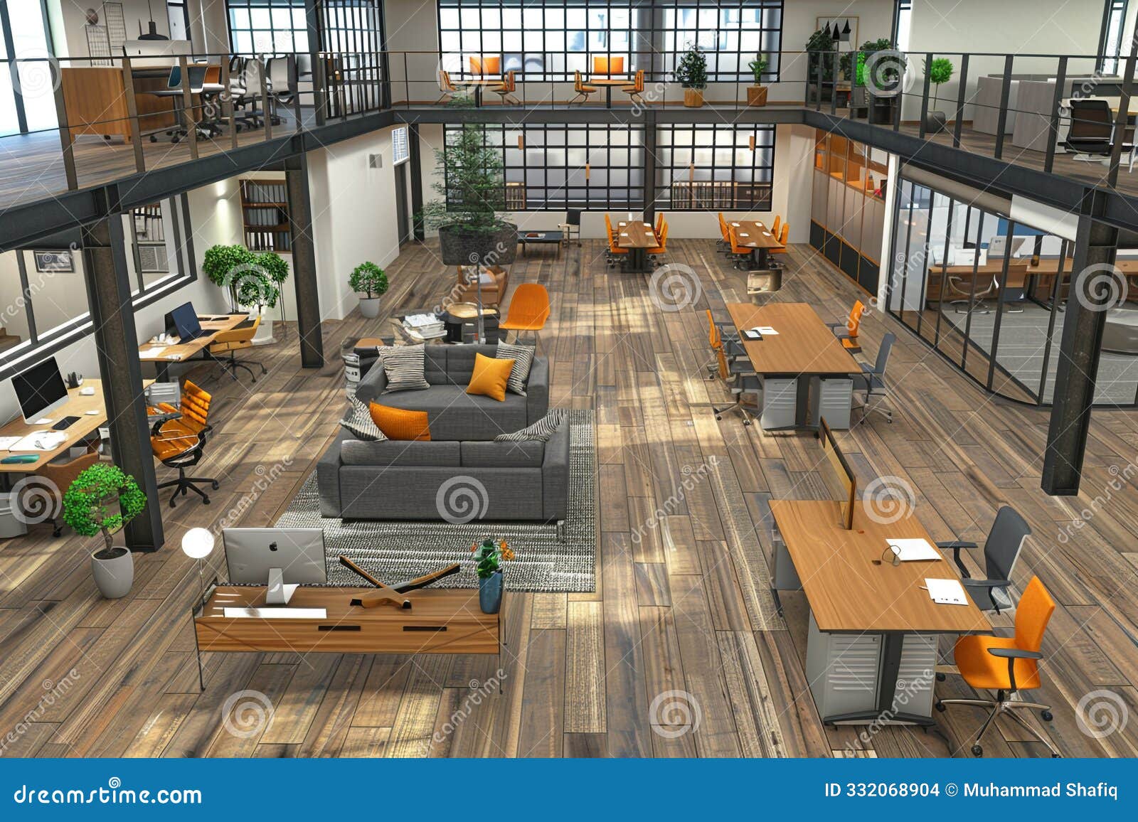 An Open Floor Plan Office With Designated Areas For Team Projects And ...