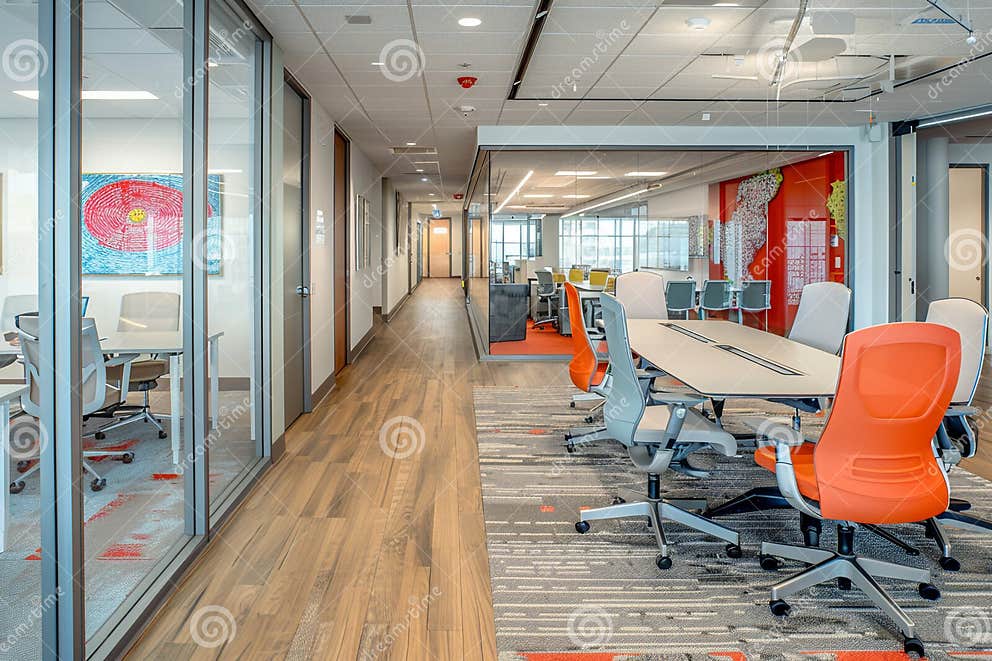 An Open Floor Plan Office with Ergonomic Chairs and Interactive Meeting ...