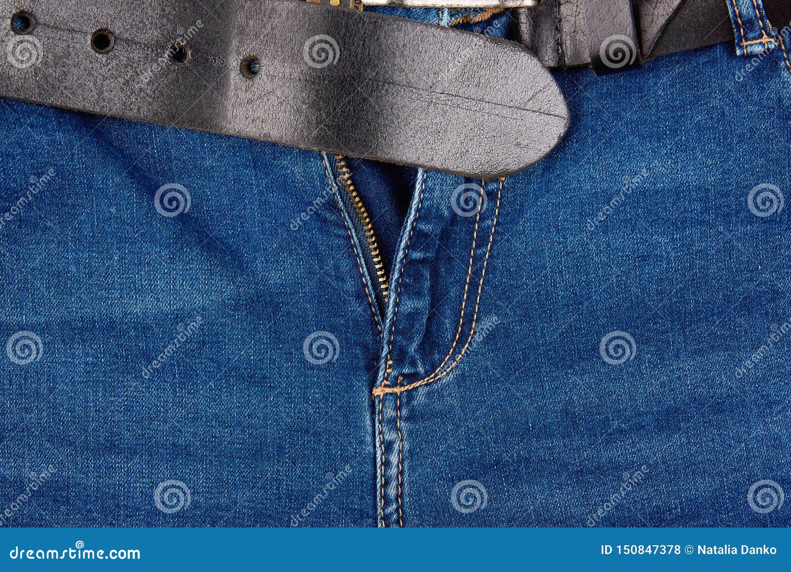 Open Fly in Blue Jeans and a Black Leather Belt Stock Photo - Image of ...