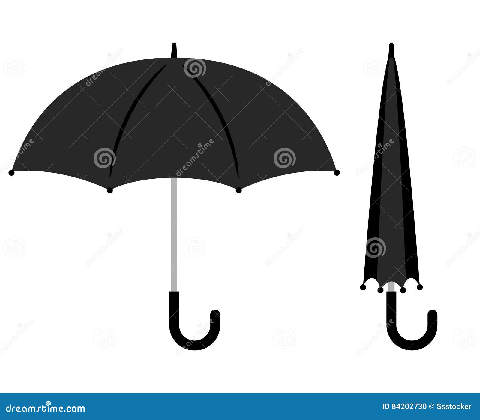 Open and Folded Black Umbrella Stock Vector - Illustration of flat ...