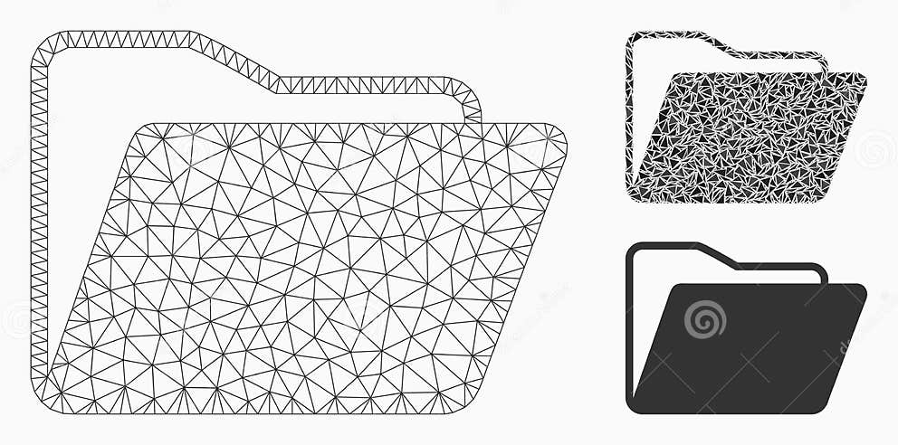 Open Folder Vector Mesh Wire Frame Model and Triangle Mosaic Icon Stock ...
