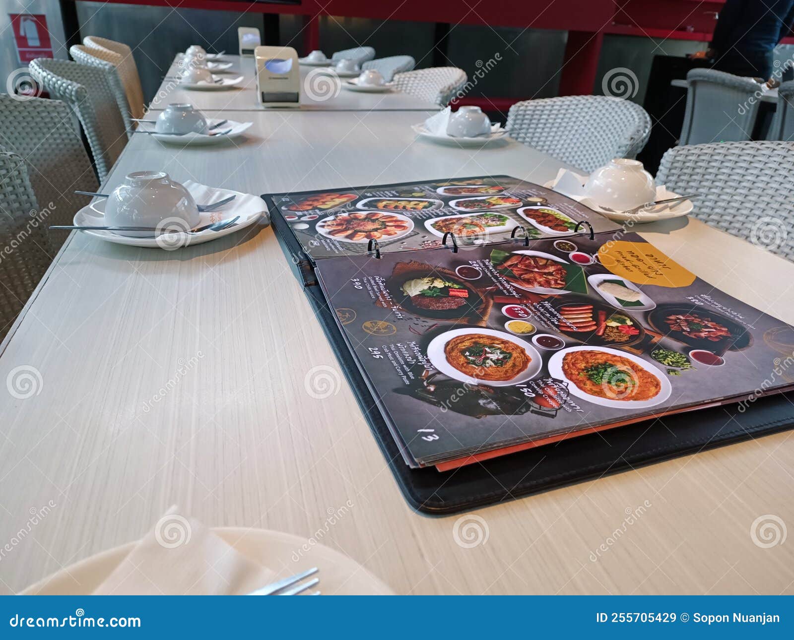 An Open Food Menu is Placed on a White Table. Stock Image - Image of ...