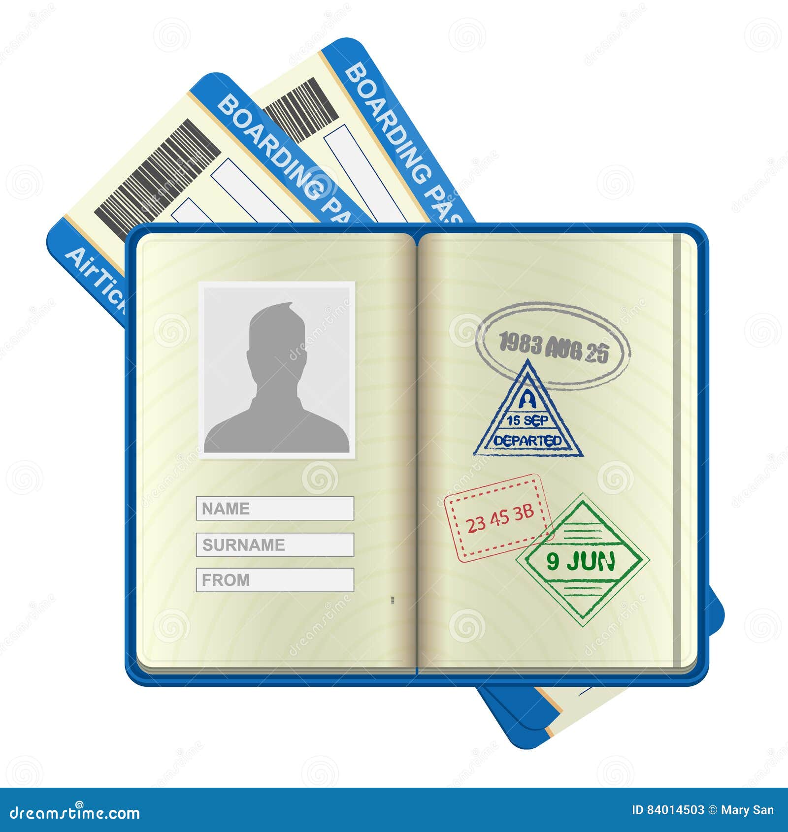 Open Foreign Passport and Airline Tickets Stock Vector - Illustration ...