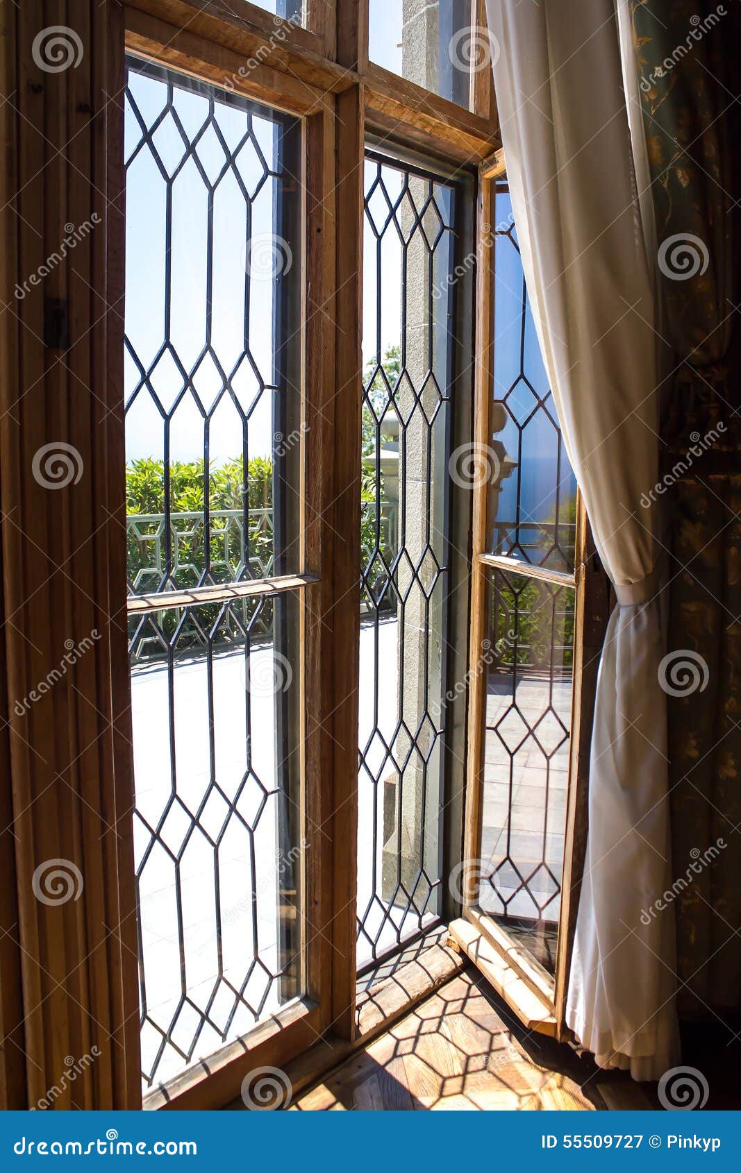 Open French Window Overlooking the Sea Stock Image - Image of iron ...
