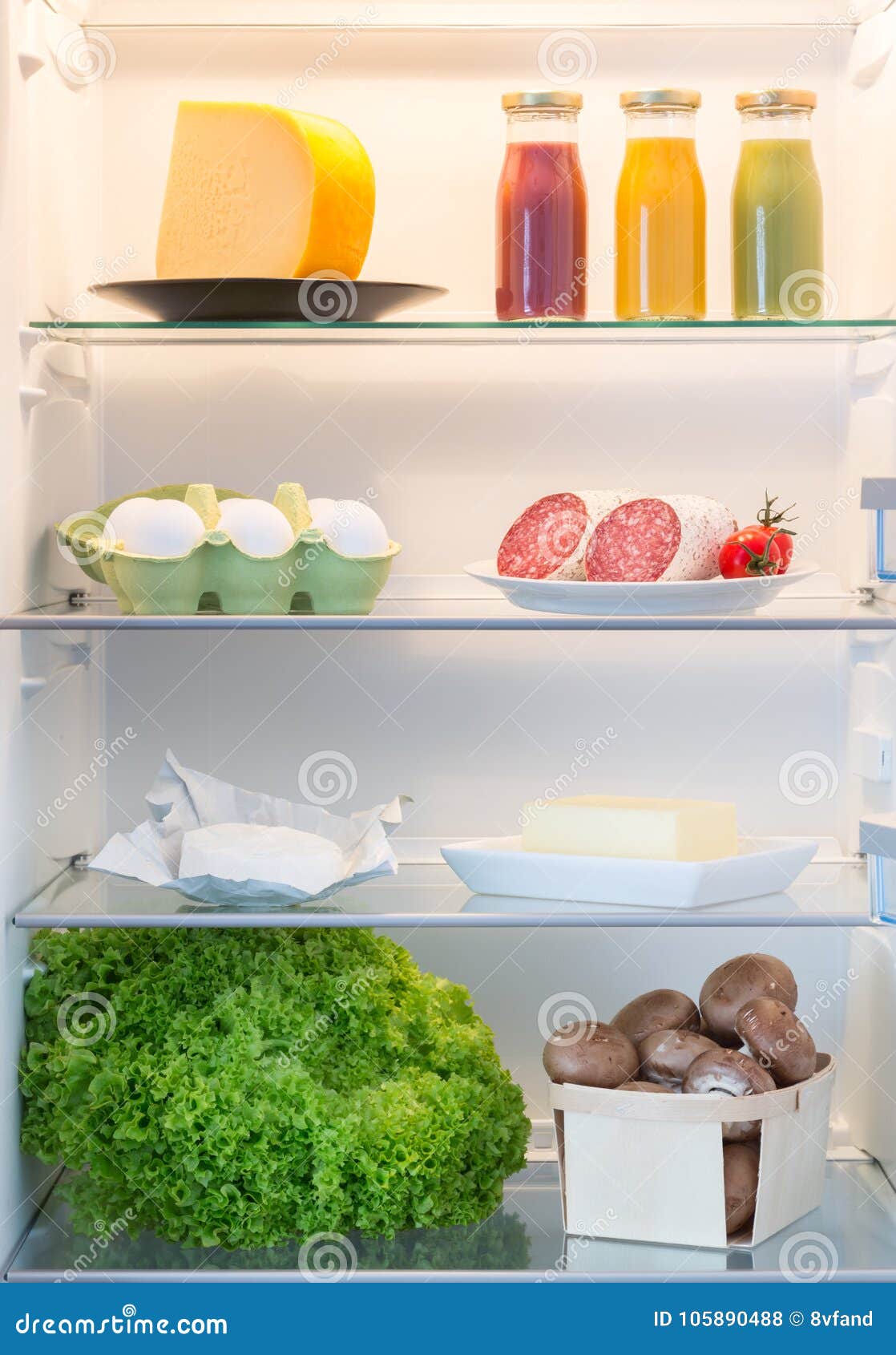 Open Fridge Filled with Food Stock Photo - Image of food, packaging ...