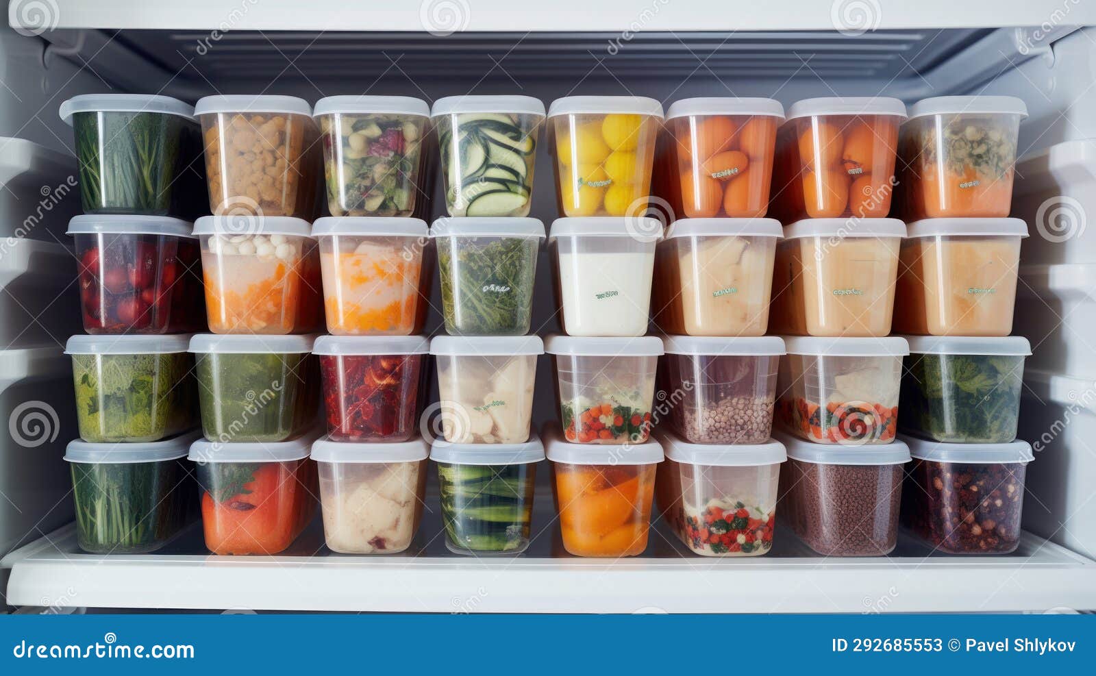 Open Fridge with Variety of Mixed Spices in Plastic Jars Inside Stock ...