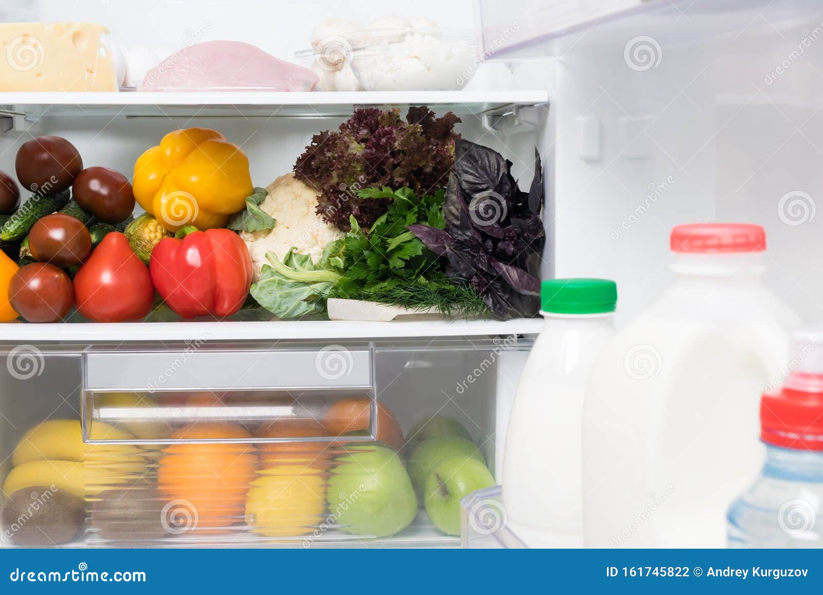 Open Fridge with Vegetables and Dairy Products Inside, Front View ...