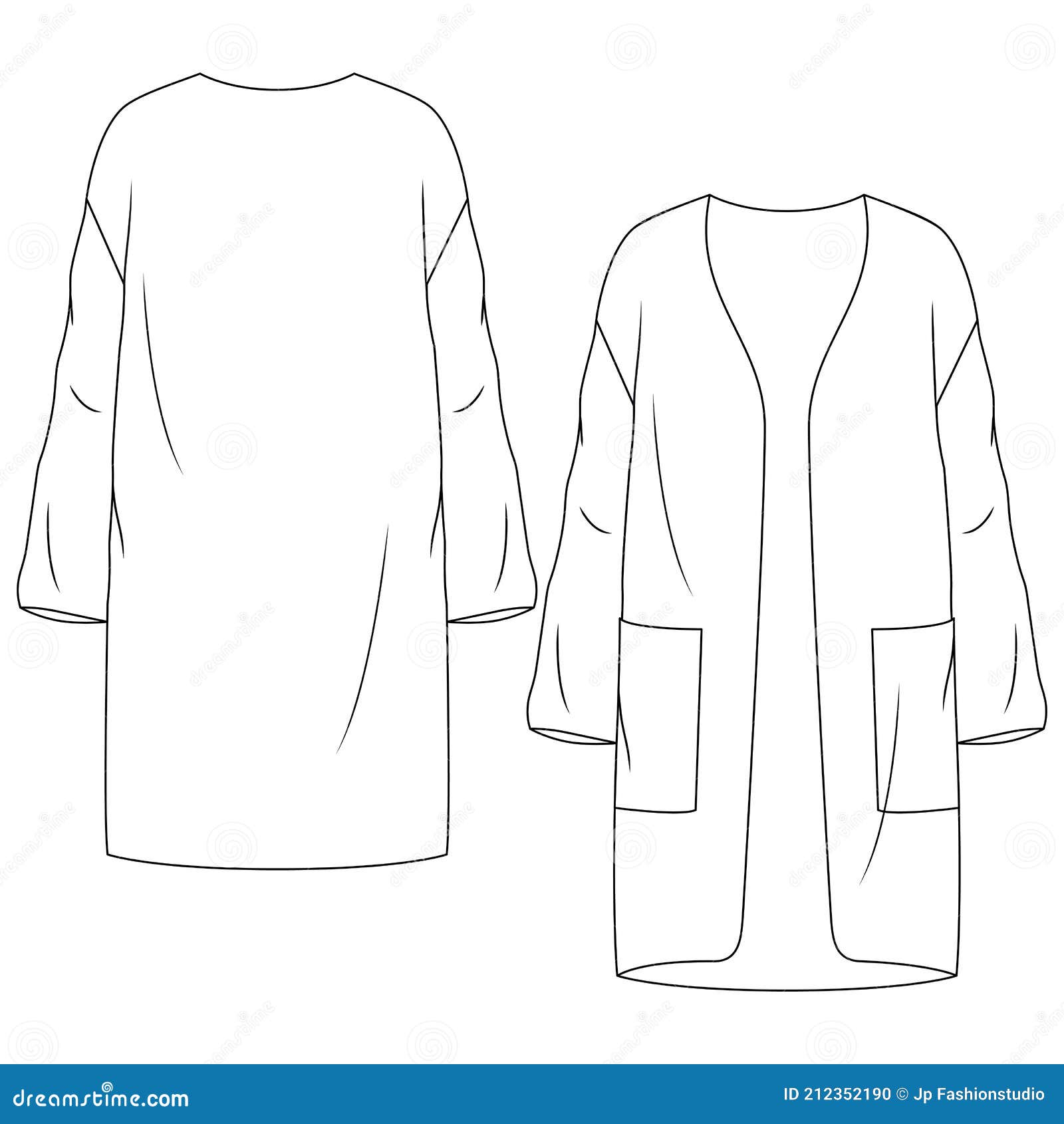 Women Sweater Knit Long Cardigan Fashion Flat Sketch Template ...