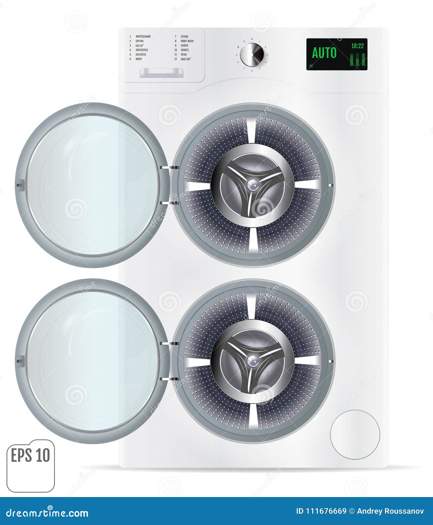 Open Front Load White Double Washing Machine Isolated on a White Stock ...