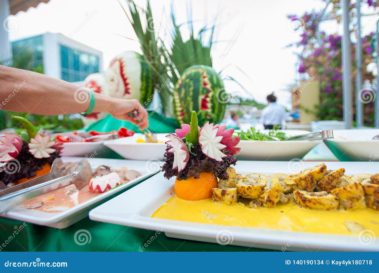 Open Fruit and Vegetable Table. Outdoor Table for Visitors Stock Photo ...