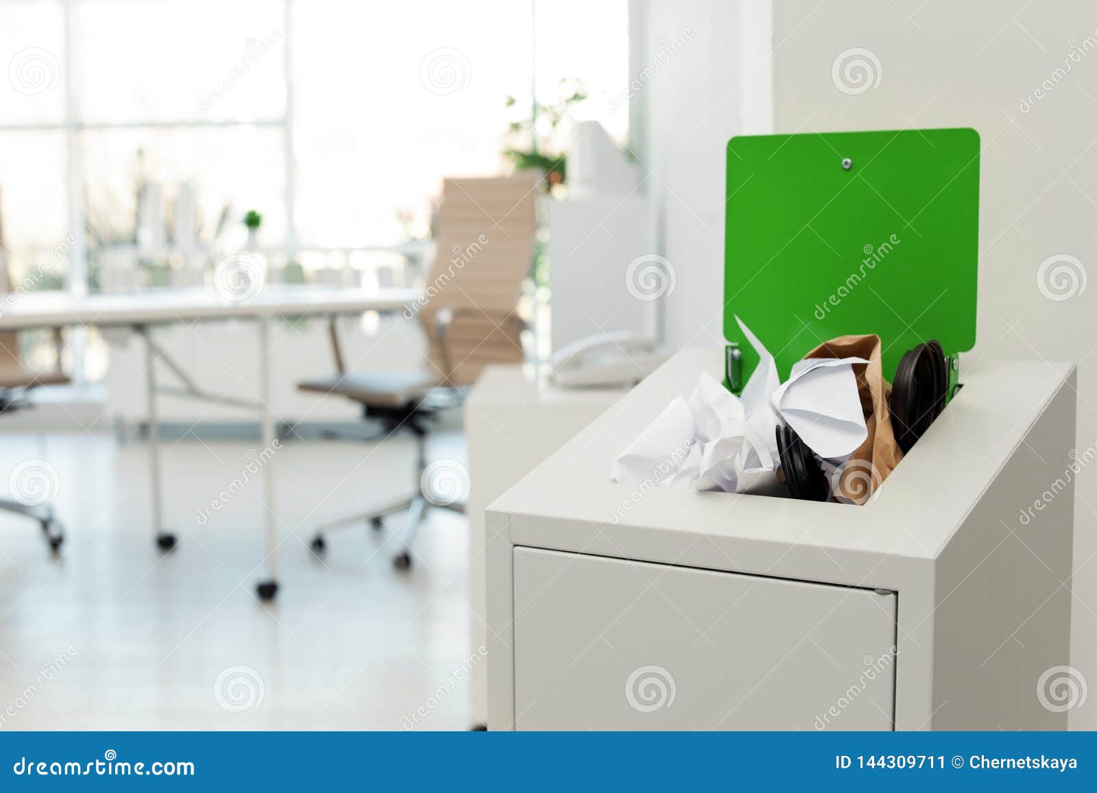 Open Full Trash Bin in Modern Office. Waste Recycling Stock Image ...