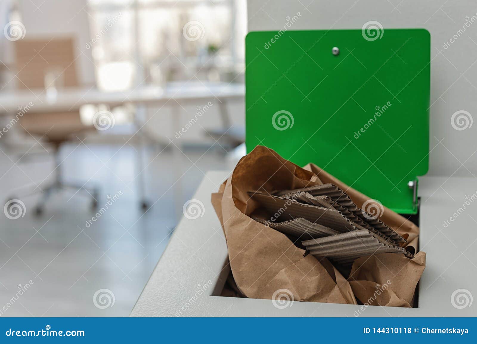 Open Full Trash Bin in Modern Office. Waste Recycling Stock Photo ...