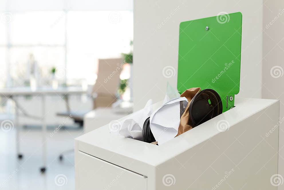 Open Full Trash Bin in Modern Office. Waste Recycling Stock Image ...