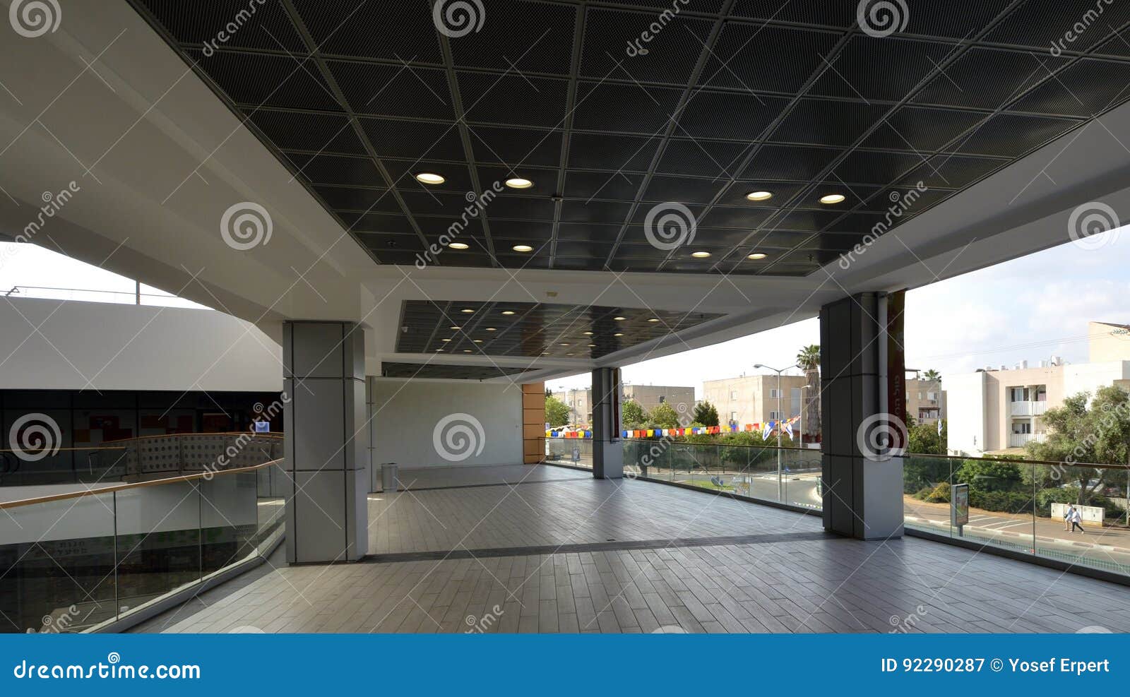 Open Gallery with Glass Parapet Stock Image - Image of ceiling, slabs ...