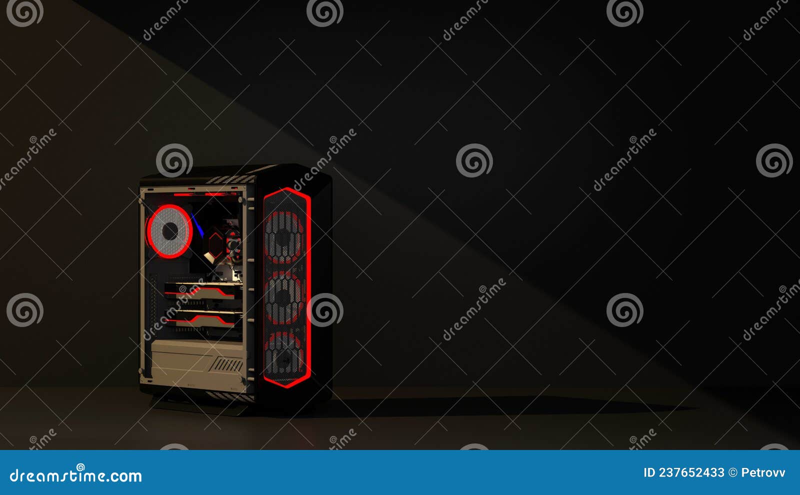 Open Gaming System Computer Unit in the Dark Stock Illustration ...