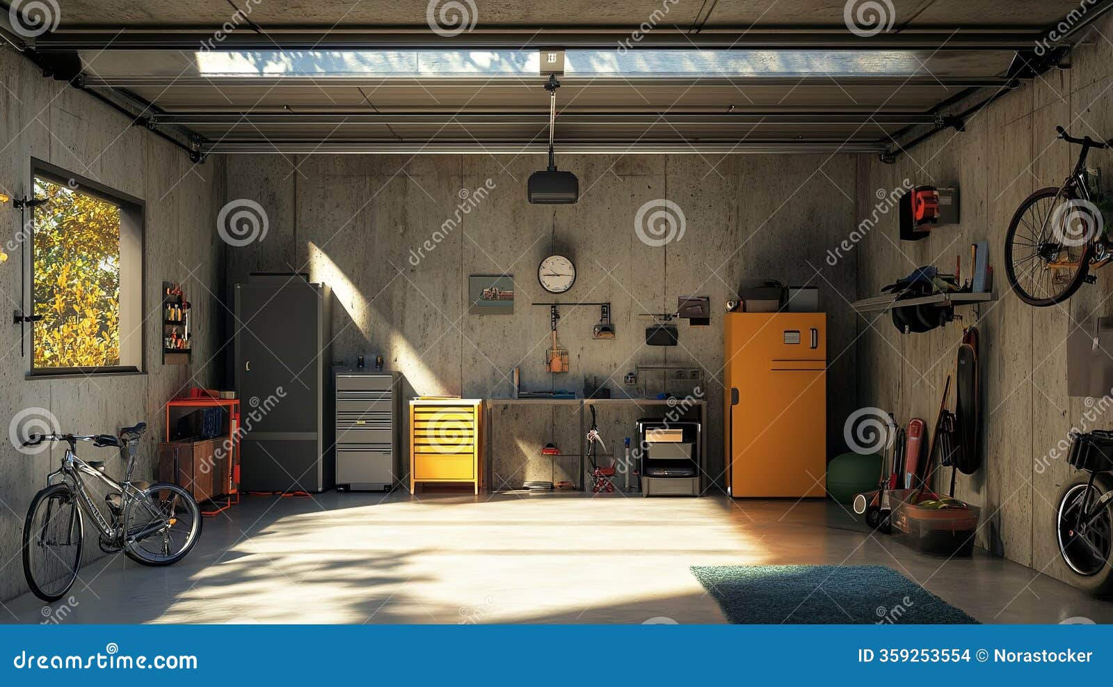 Open Garage with Concrete Walls, Unfinished Ceiling, and Ample Storage Stock Photo - Image of ...