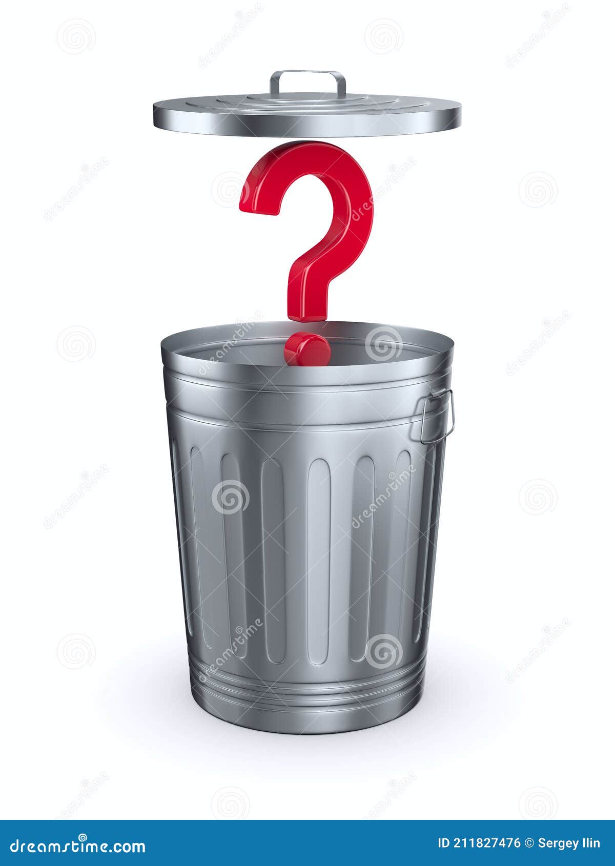 Open Garbage Basket and Question on White Background. Isolated 3D ...