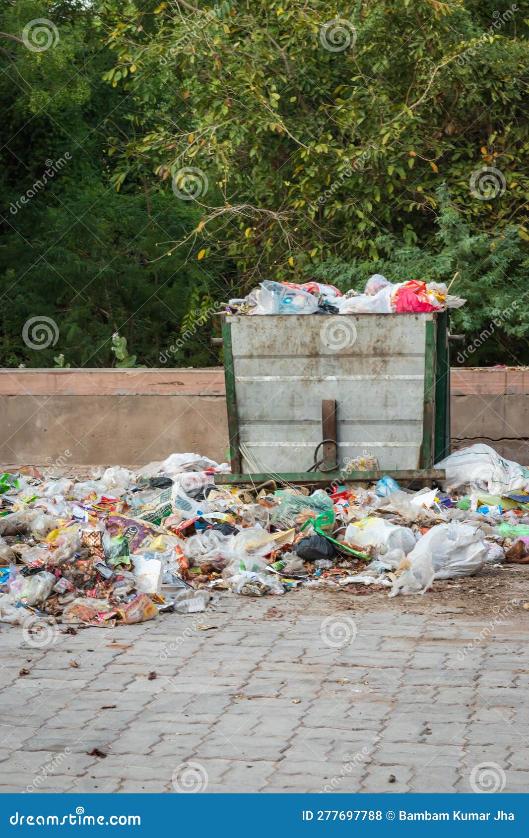 Open Garbage Dust Bin Liter with Plastic Begs and Waste Items at Day ...