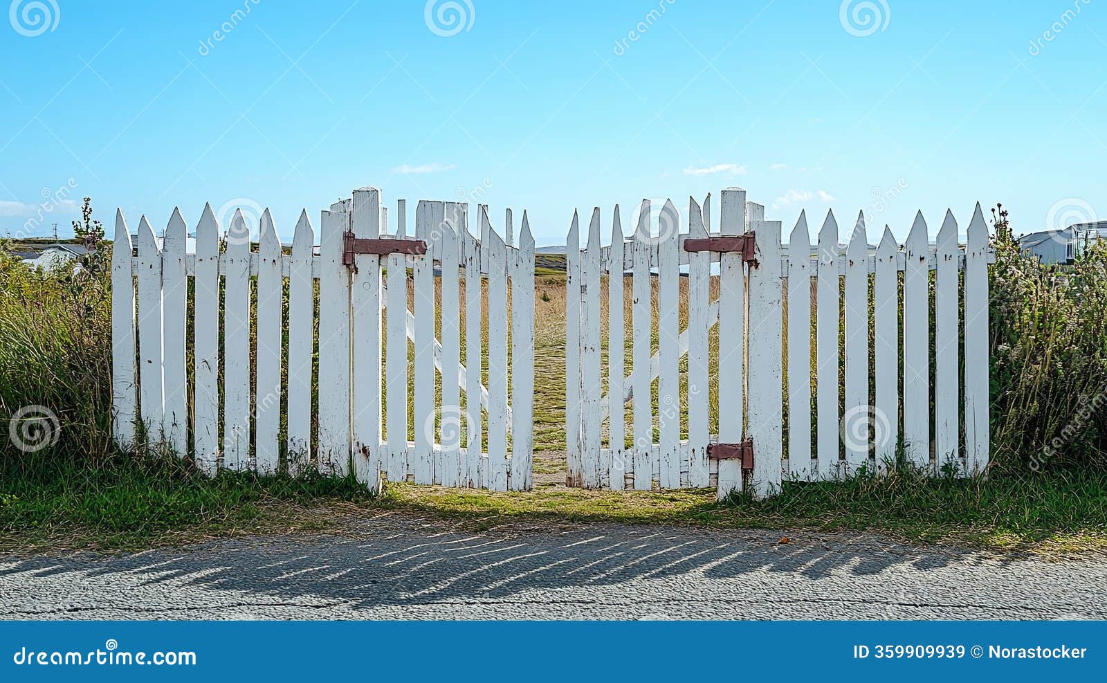 Open Gate: a Gate Ajar in a White Picket Fence. Stock Image - Image of ...