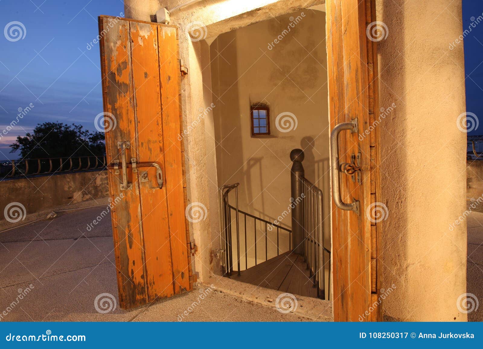 Open Gate of the Lighthouse Tower Stock Image - Image of peeled ...