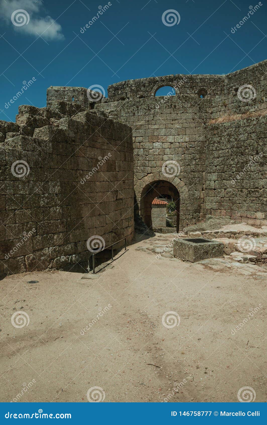 Open Gate on Stone Wall in Front the Castle Courtyard Stock Image ...