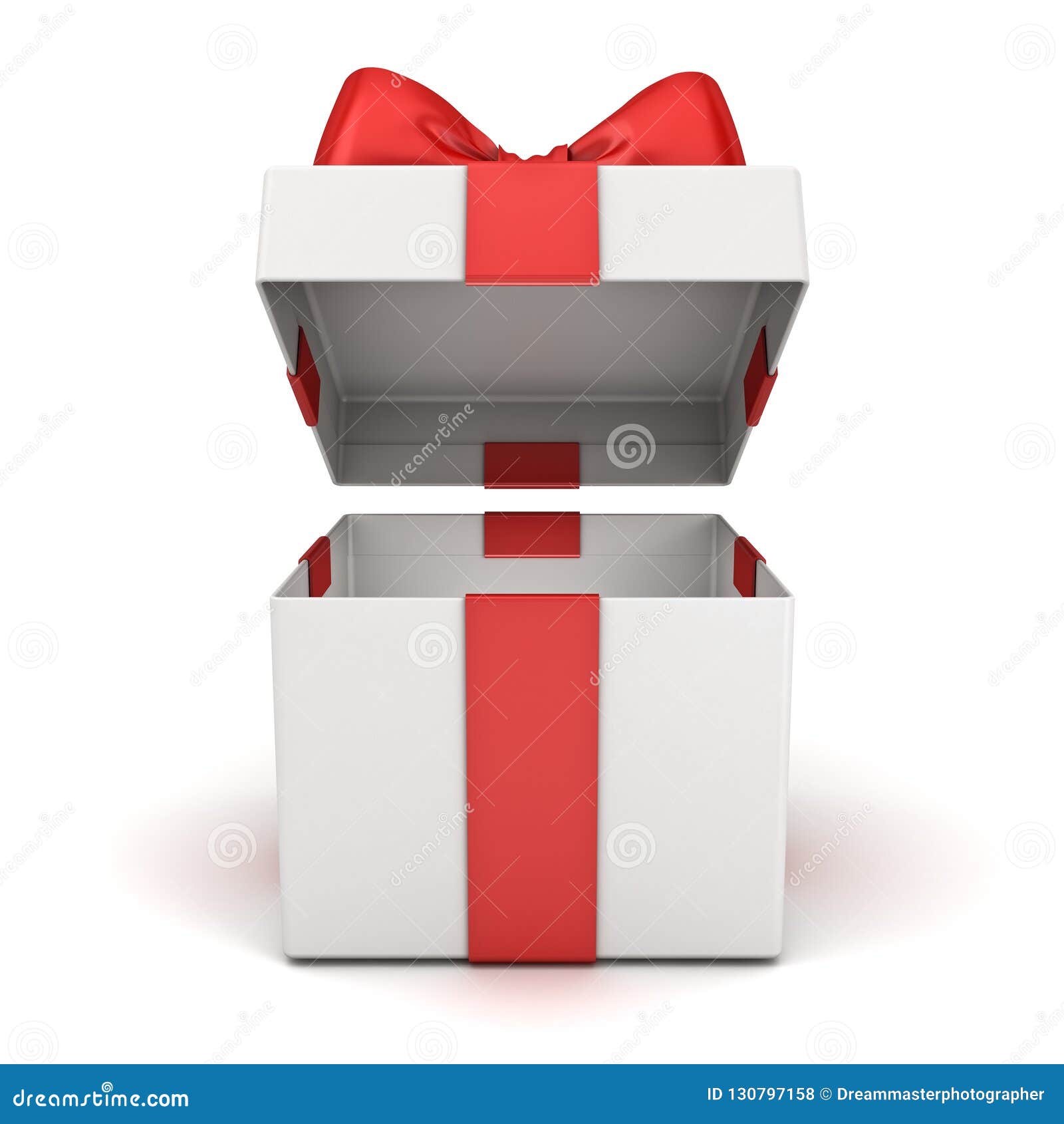 Open Gift Box or Blank Present Box with Red Ribbon Bow Isolated on ...