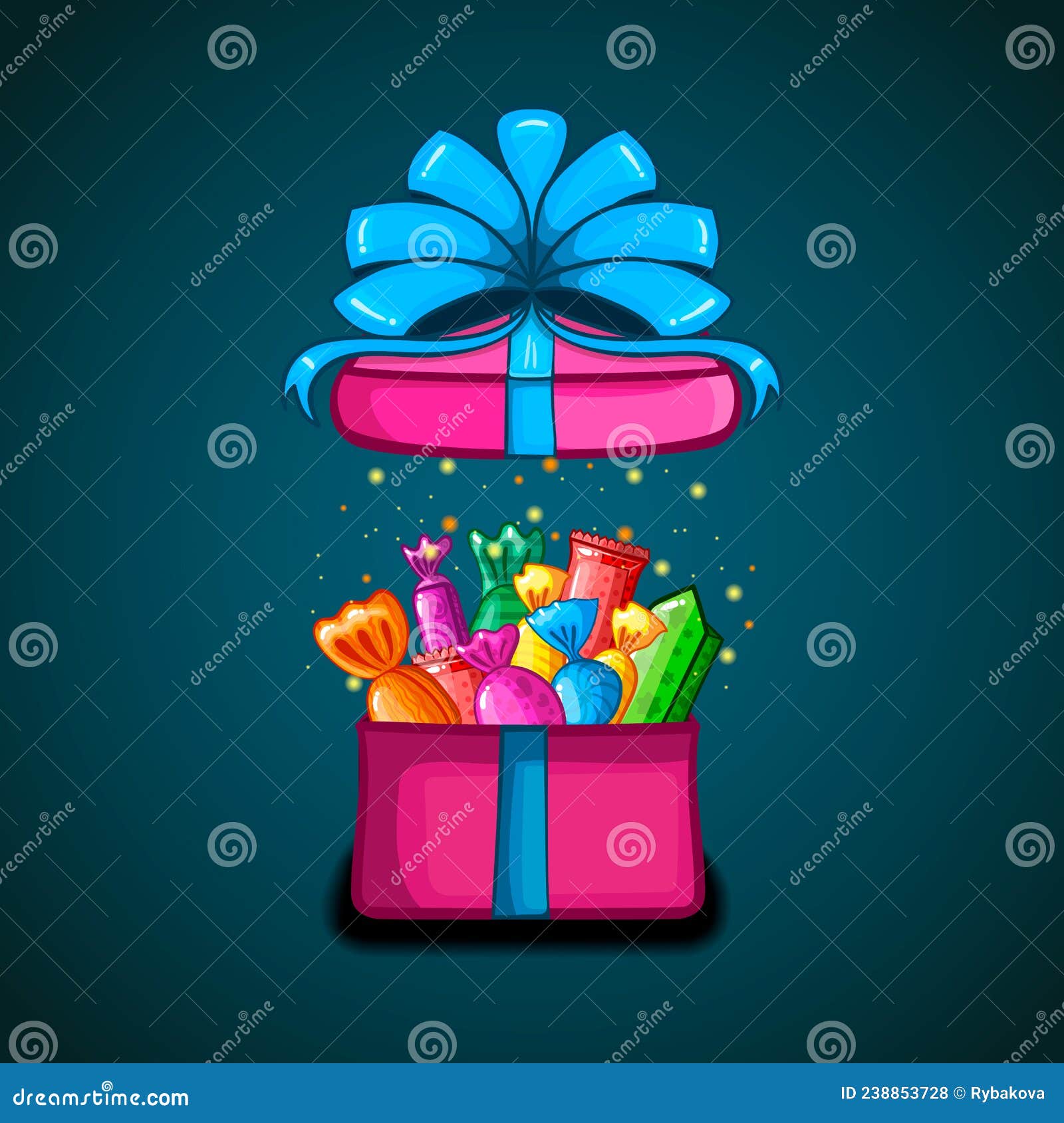 Open Gift Box with Cartoon Vector Candy 2 Stock Vector - Illustration ...