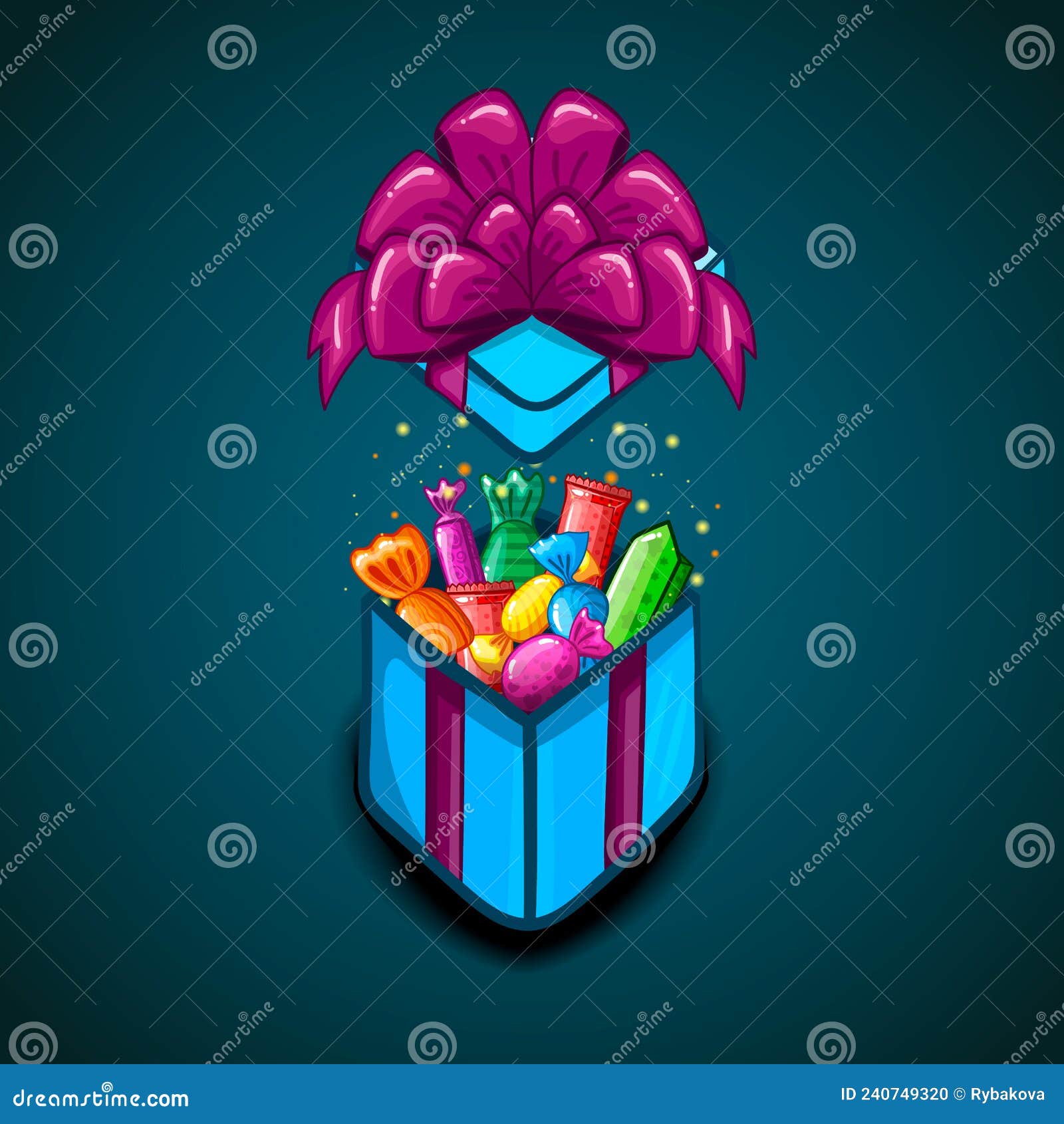 Open Gift Box with Cartoon Vector Candy 1 Stock Vector - Illustration ...