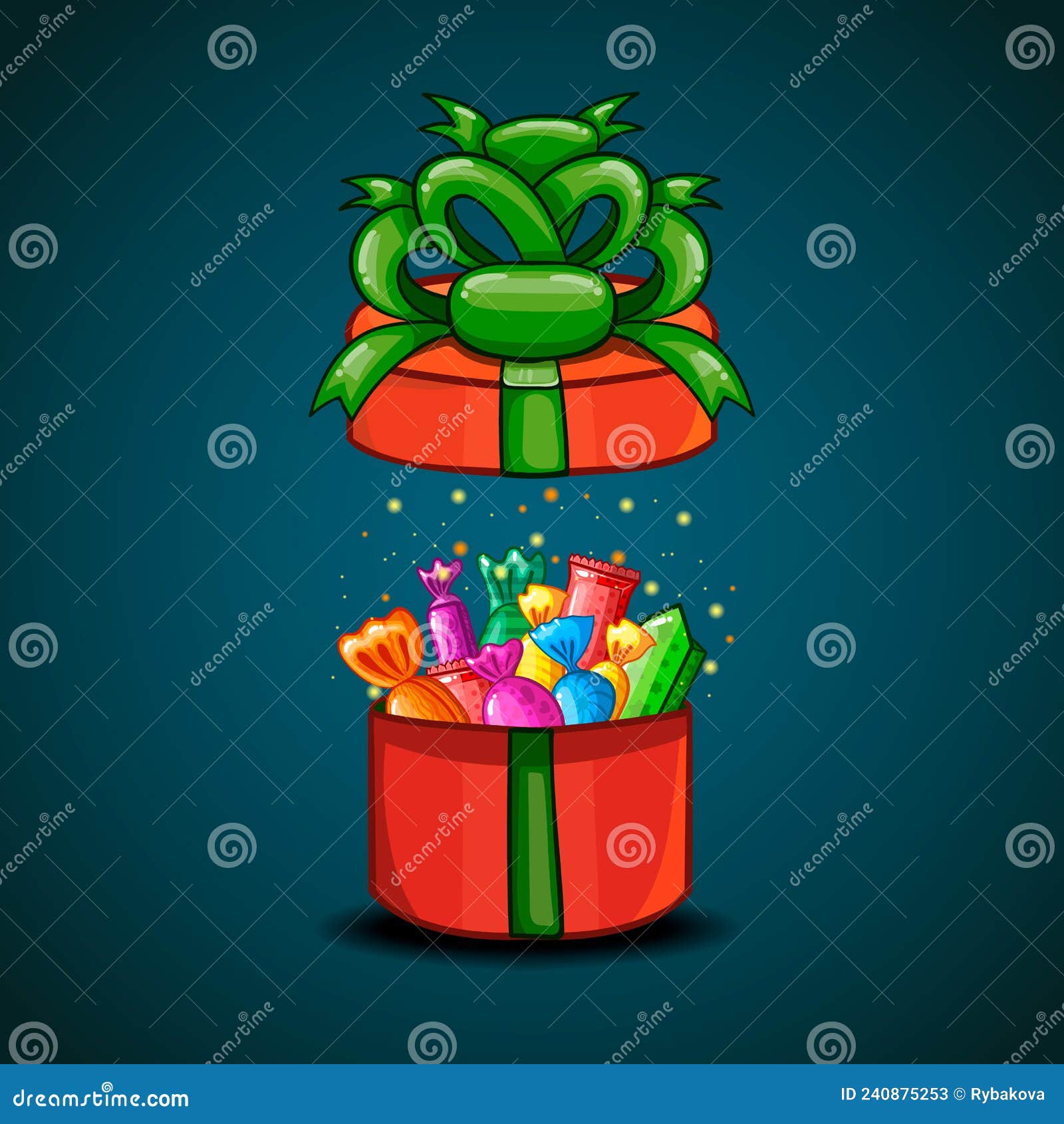 Open Gift Box with Cartoon Vector Candy 2 Stock Vector - Illustration ...