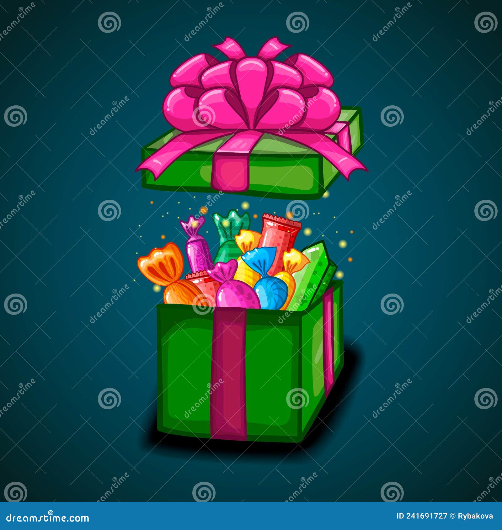 Open Gift Box with Cartoon Vector Candy 5 Stock Vector - Illustration ...