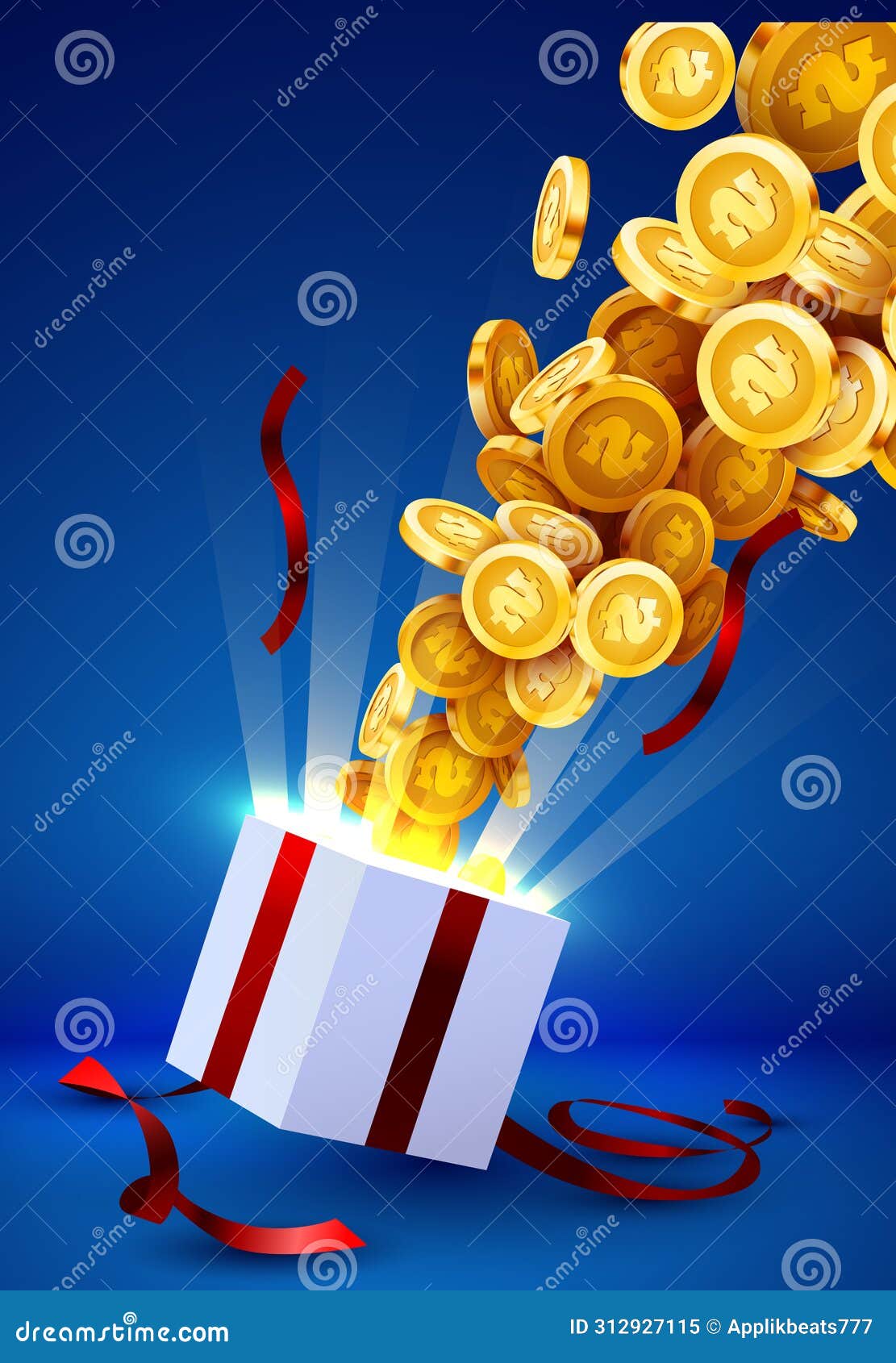 Open Gift Box with Coin Explosion. Big Win Concept Stock Vector ...