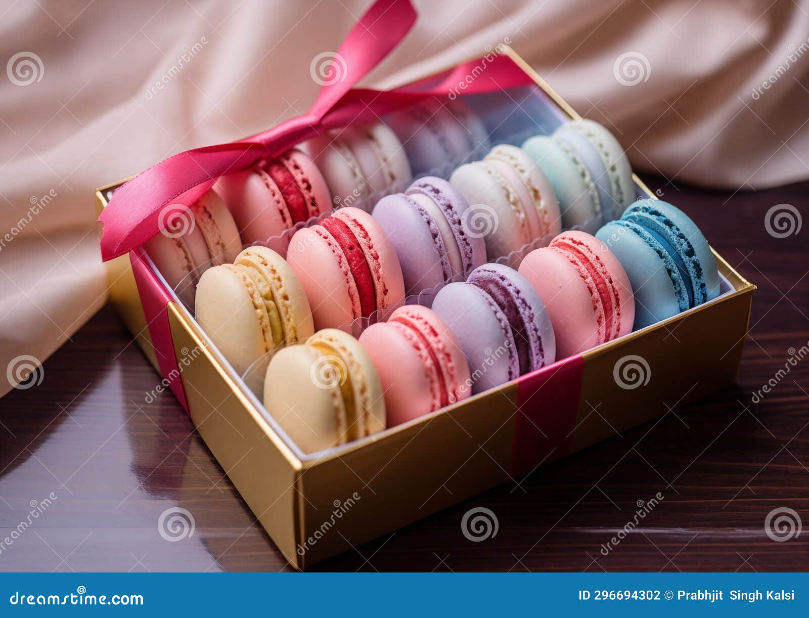 Open Gift Box with Colorful Macarons and Ribbon Stock Illustration ...