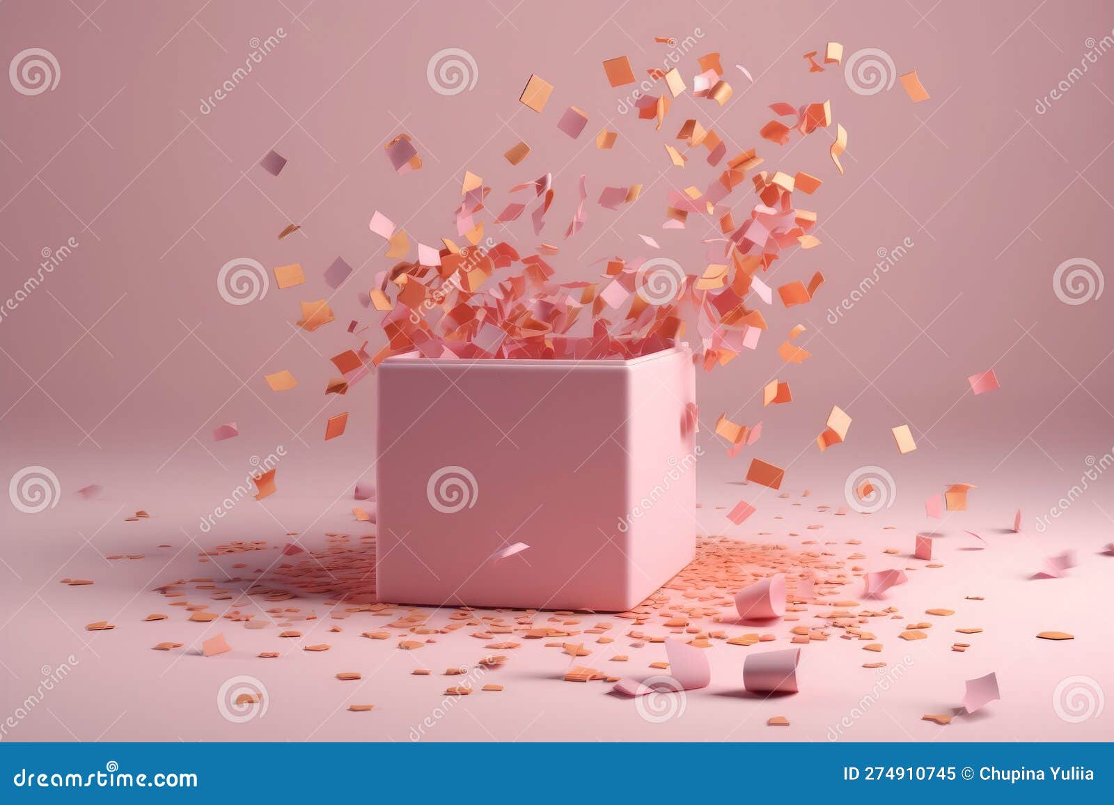 Open Gift Box and Confetti Falling on Pastel Pink Background. AI ...
