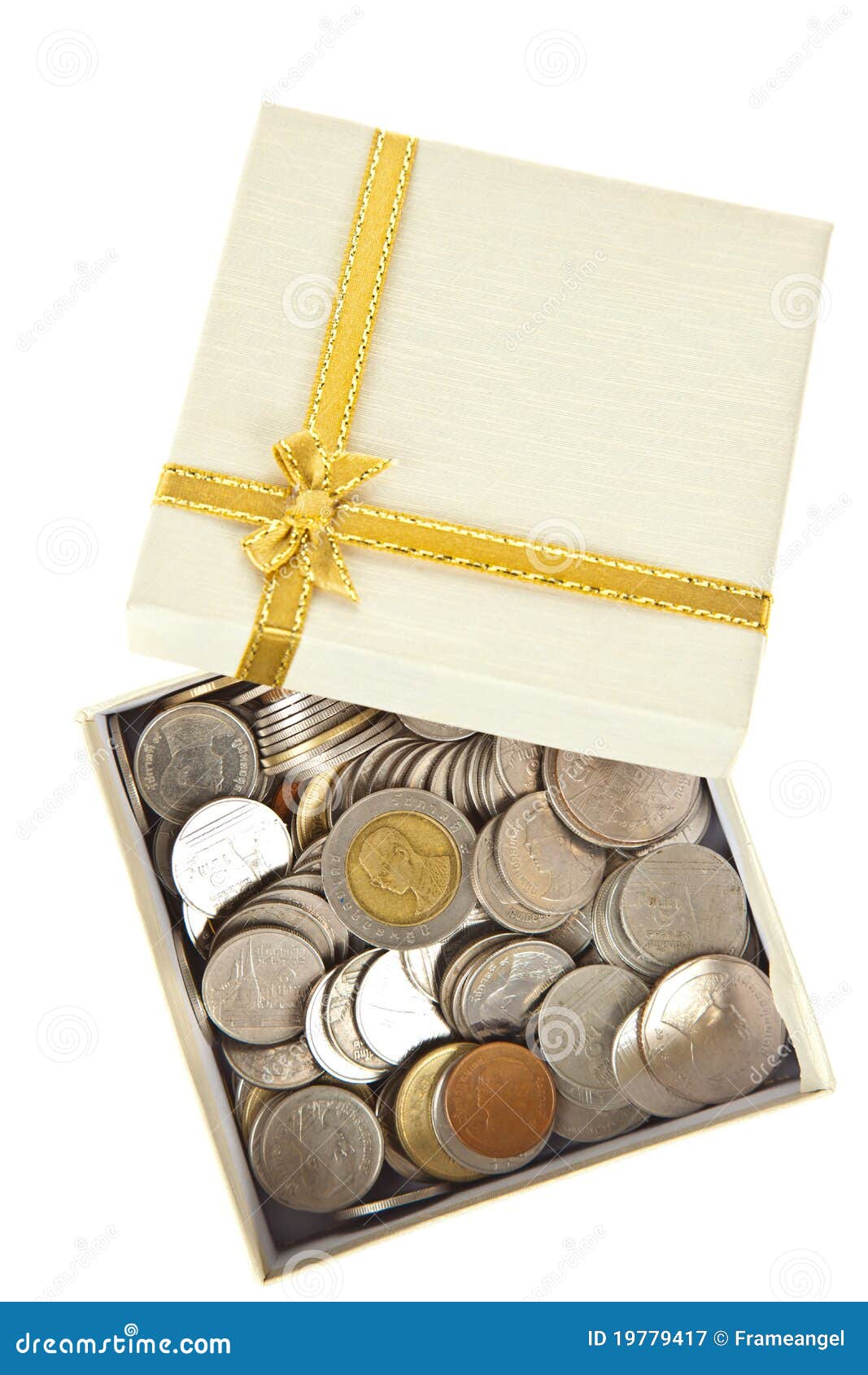 Open Gift Box, Contains Many Coins Stock Image - Image of pack ...