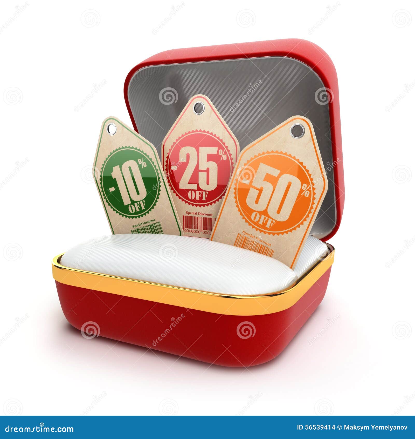 Open Gift Box with Discount Labels. Sale 10 , 25 , 50 Off Stock ...