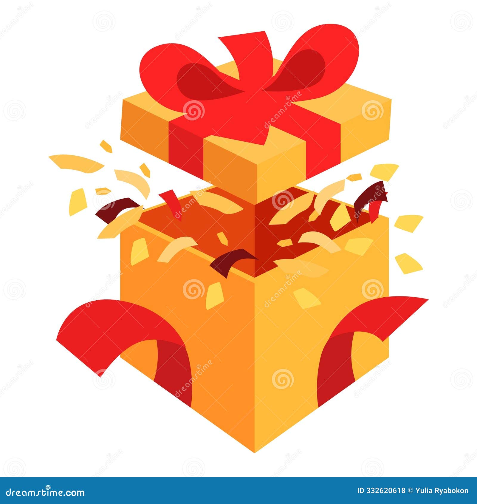 Open Gift Box Exploding with Confetti and Ribbon Stock Illustration ...