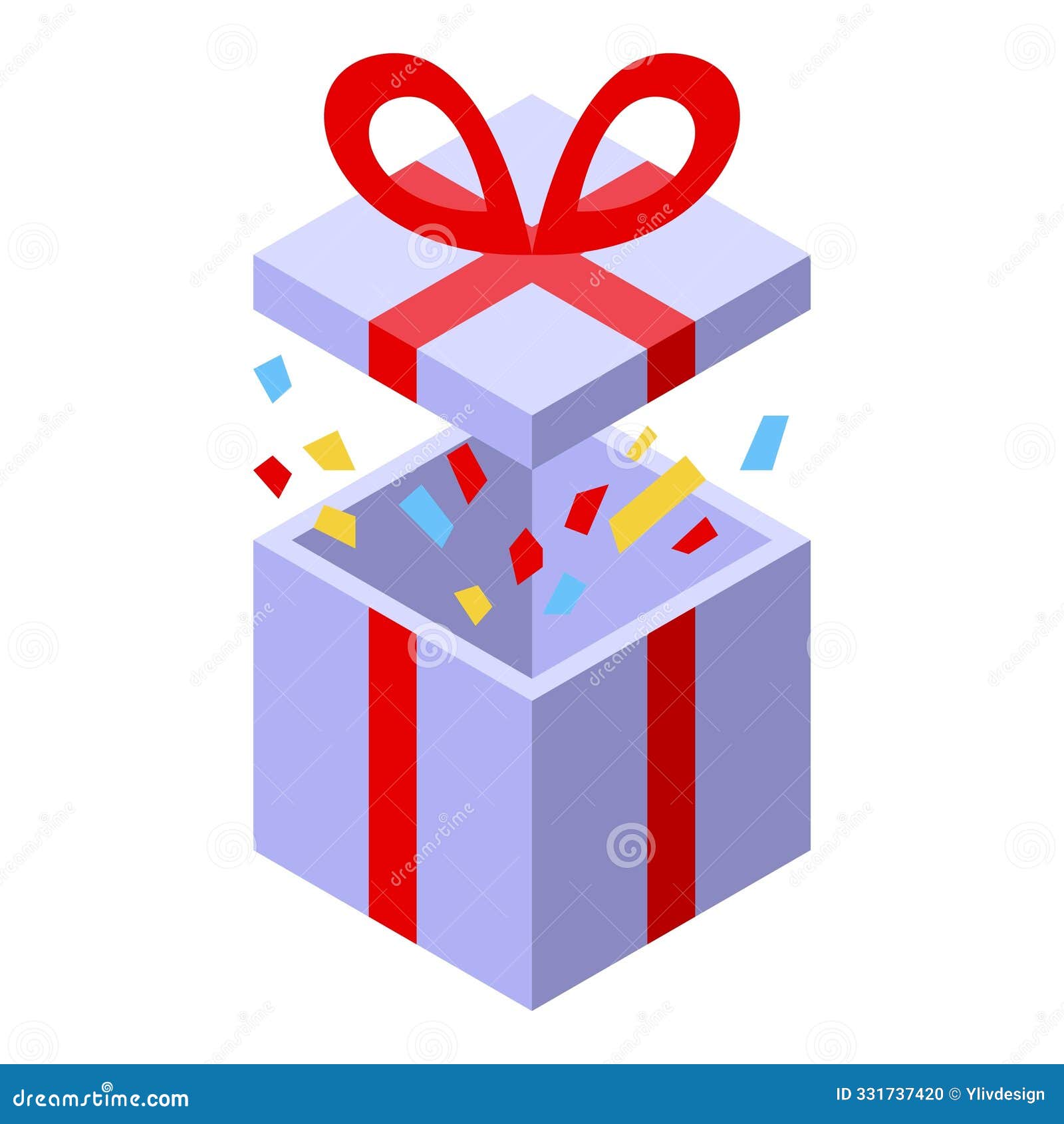 Open Gift Box with Falling Confetti Exploding from Inside Isometric ...