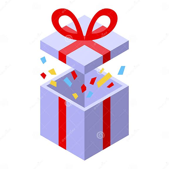 Open Gift Box with Falling Confetti Exploding from Inside Isometric ...